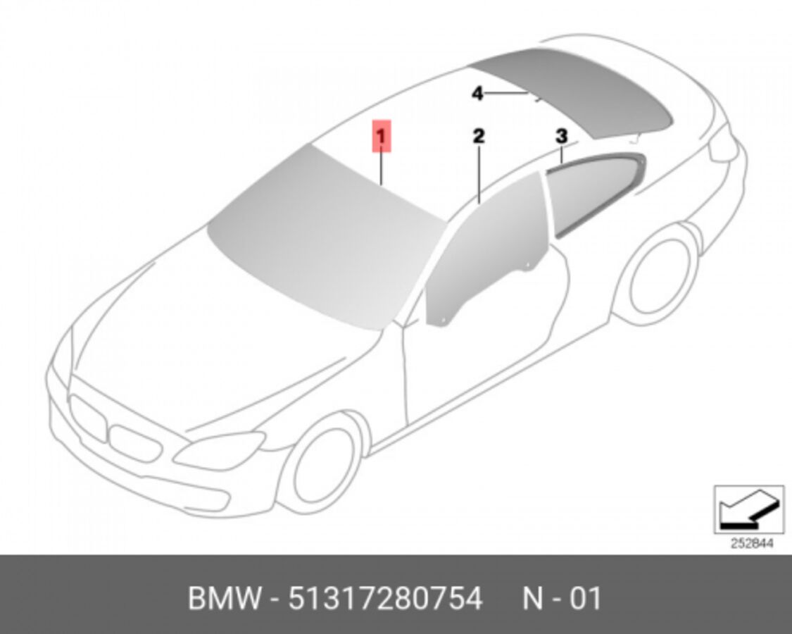 Лобовое стекло, зеленое с полутон. клином org2 (BMW 51317280754)