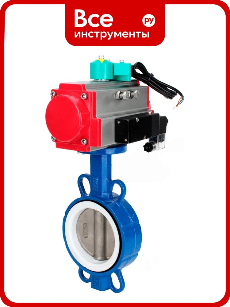 Затвор дисковый DN-ru WCB-316L-PTFE Ду80 Ру16, пневмопривод DA-083, пневмораспределитель 24VDC, магнитный переключатель МППП-200 D050-85120