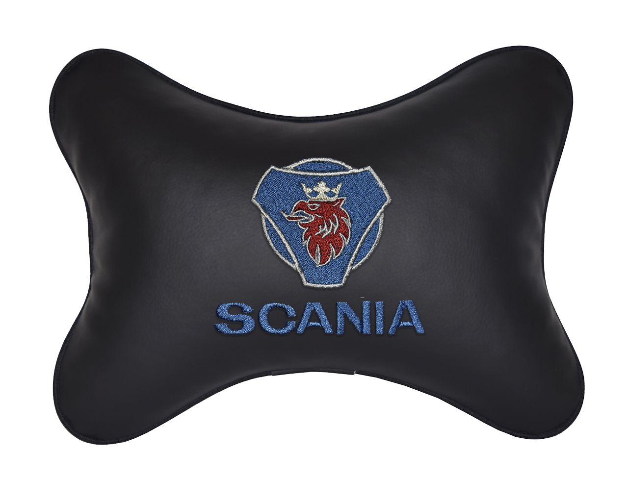 Подушка на подголовник автомобильная черная экокожа SCANIA