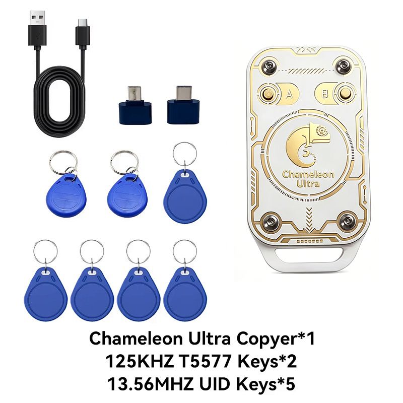 Белый копировщик RFID Chameleon Ultra V3.0, NFC-декодер 125 кГц+13,56 МГц, в наборе 5 брелоков CUID и 2 брелоков T5577 для копирования домофонных пропусков