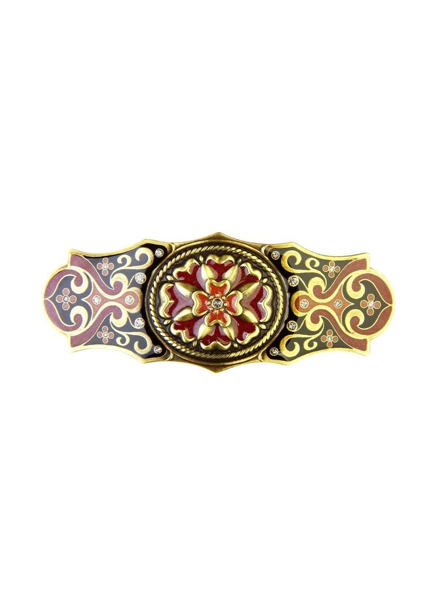 Заколка-автомат для волос Red Arabesque, латунь, ручная роспись эмалью, Clara Bijoux Испания