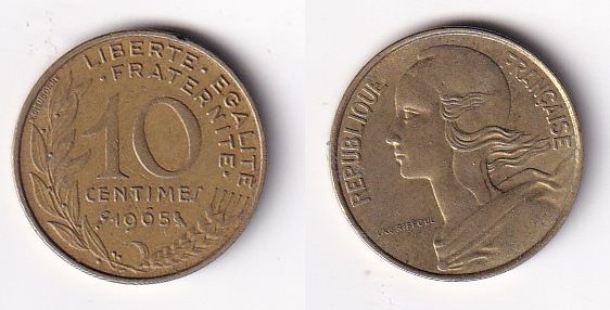 Франция 10 сантимов 1965 год