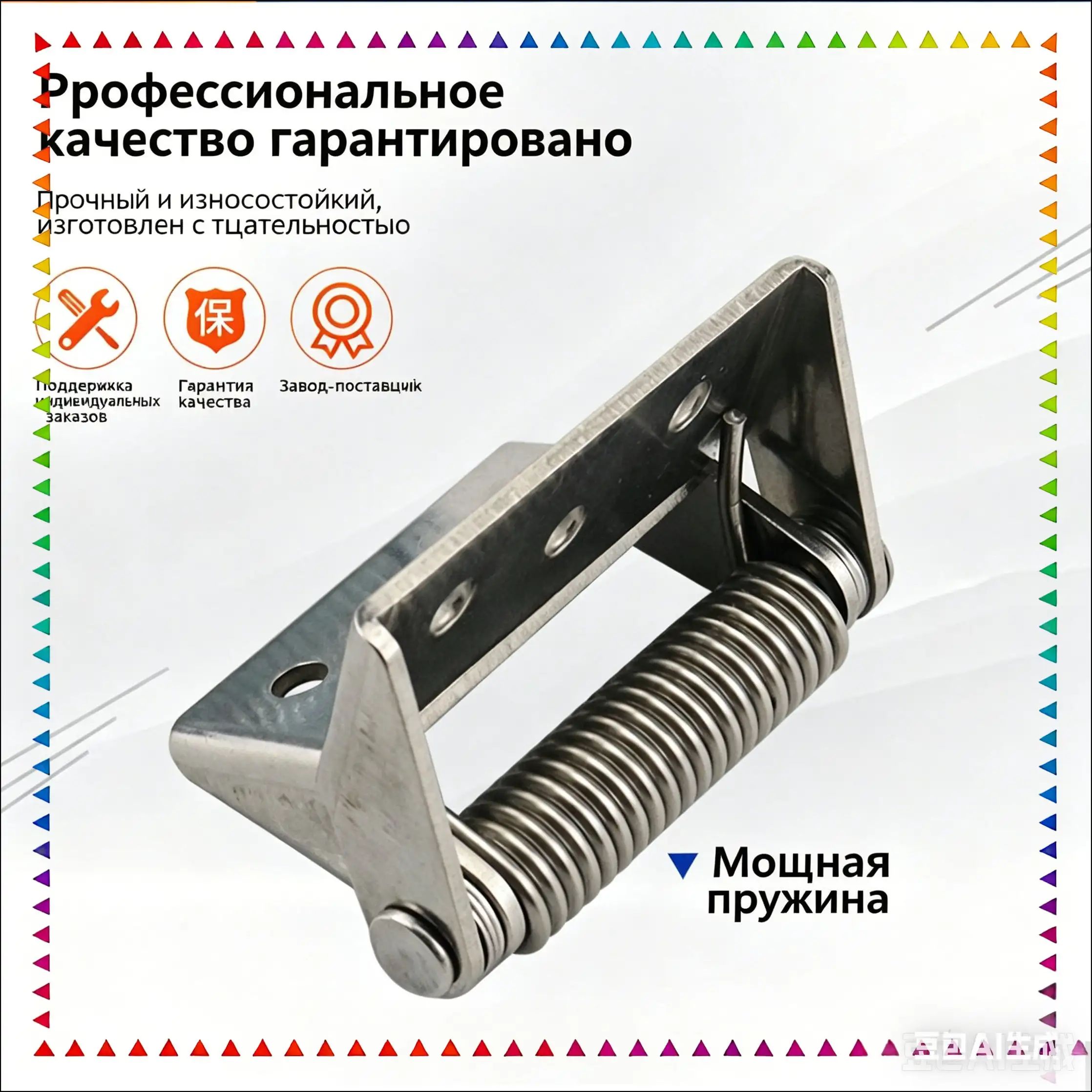 Треугольная усиленная пружинная петля, используемая для гаражных, входных, шкафных и панельных дверей, считается качественным универсальным решением с быстрым монтажом.