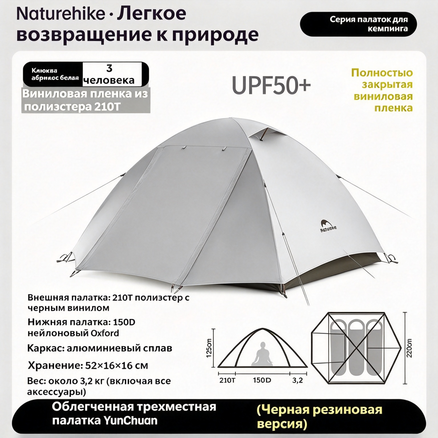 Naturehike Наружная походная палатка, вентилируемая со всех сторон CNK2300ZP024