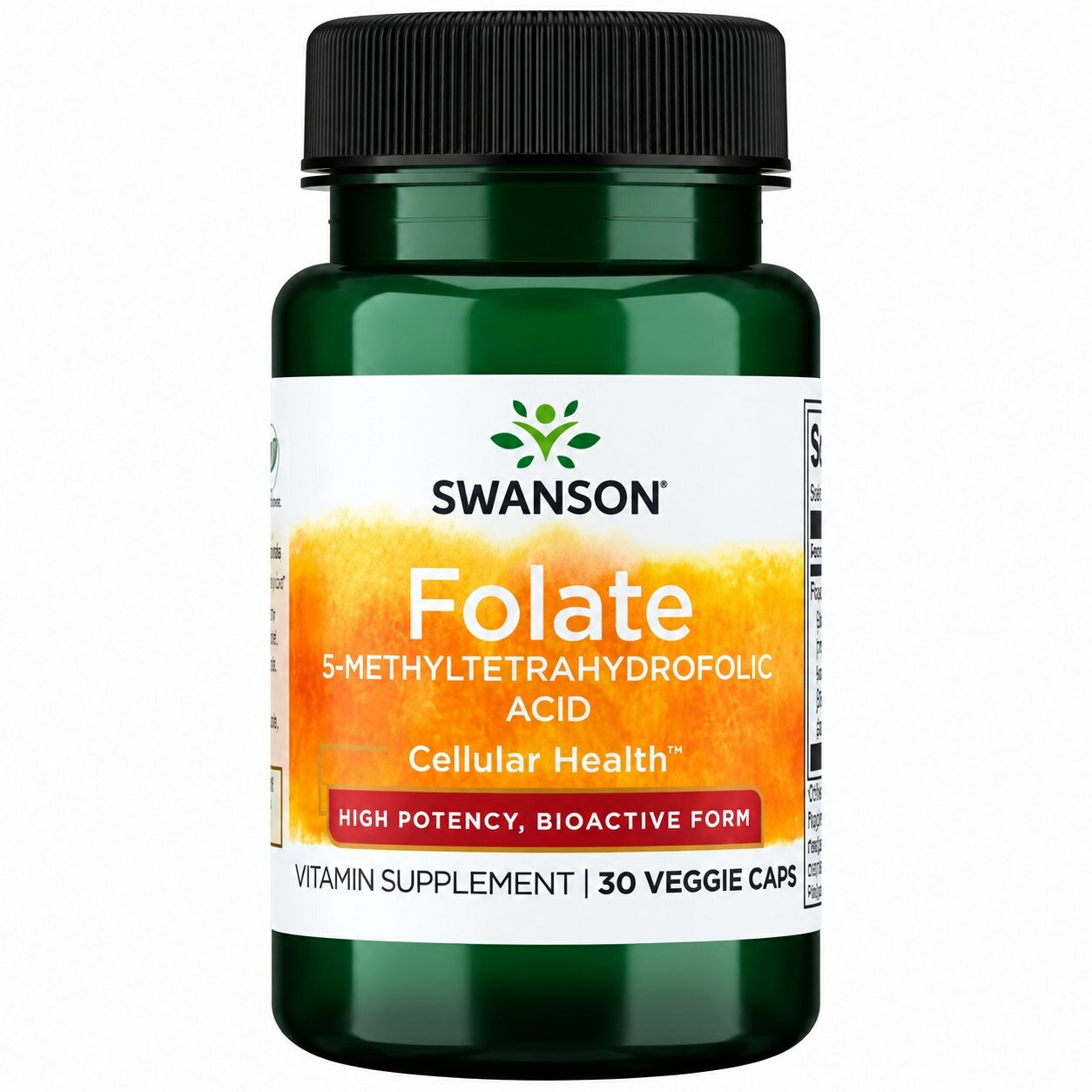 Swanson, Folate 5-Methyltetrahydrofolic Acid 800 мкг, Фолиевая кислота, 30 растительных капсул, Витамин В9 для женщин
