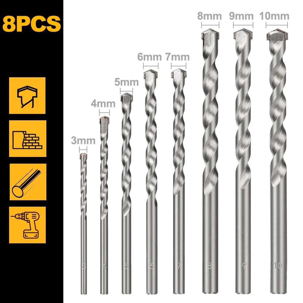 Сверла XCAN для кирпича и камня 1/5/8 шт. 3/4/5/6/7/8/9/10 мм 8pcs 3-10mm