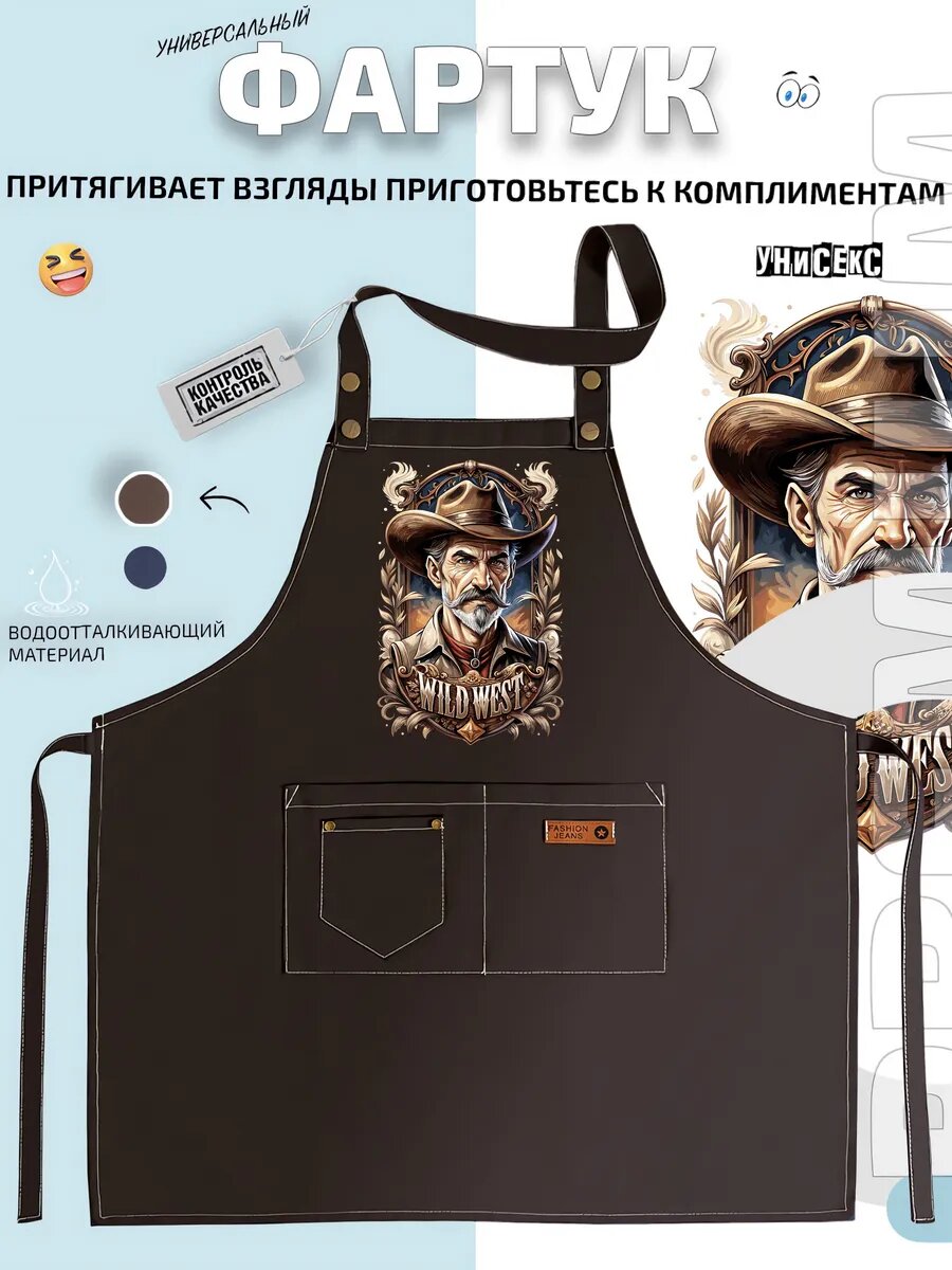 Фартук Дикий Запад Wild West ковбой шериф старый запад кухонный с принтом универсальный