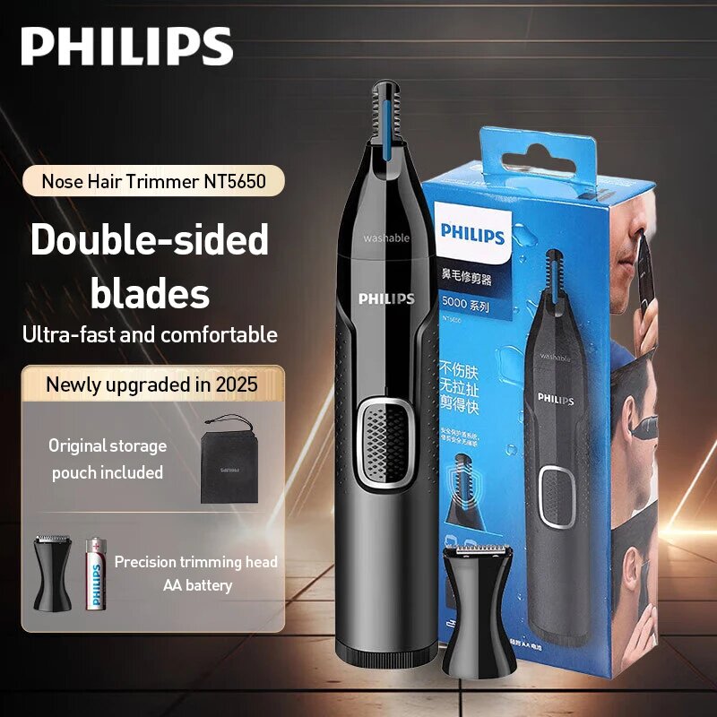 Триммер для носа Philips NT5650: двусторонние лезвия, простое управление, водонепроницаемая конструкция для полной очистки