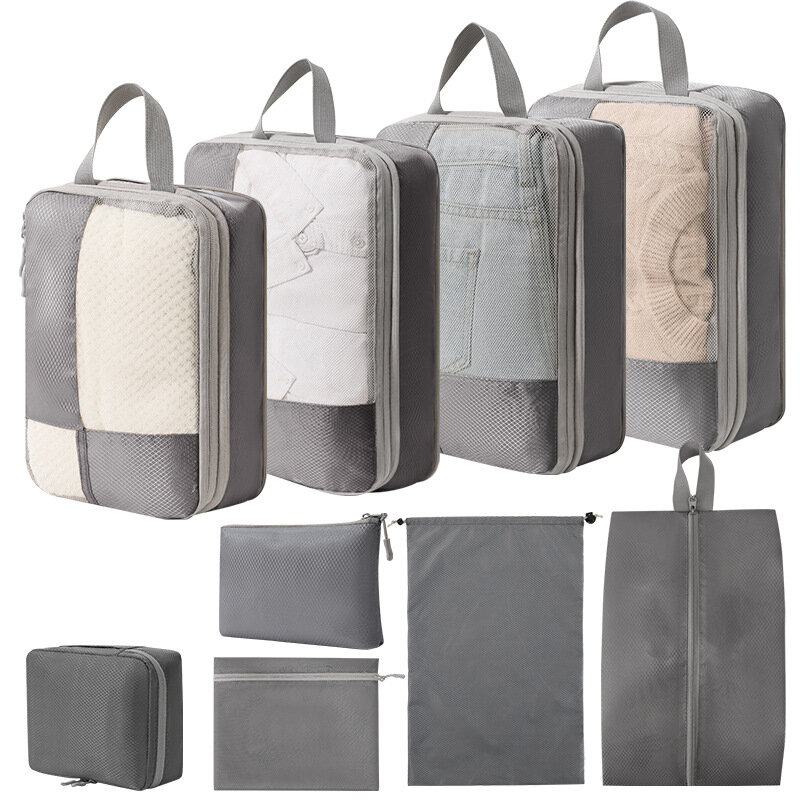 Серый набор из 9 дорожных мешков для чемодана, сетчатые Packing Cubes для хранения