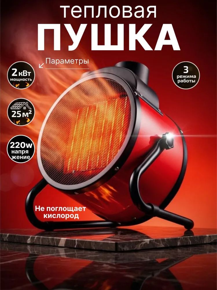 Тепловентилятор обогреватель электрический для дома и гаража, тепловая пушка графеновая керамическая 2000 Вт, инверторный энергосберегающий