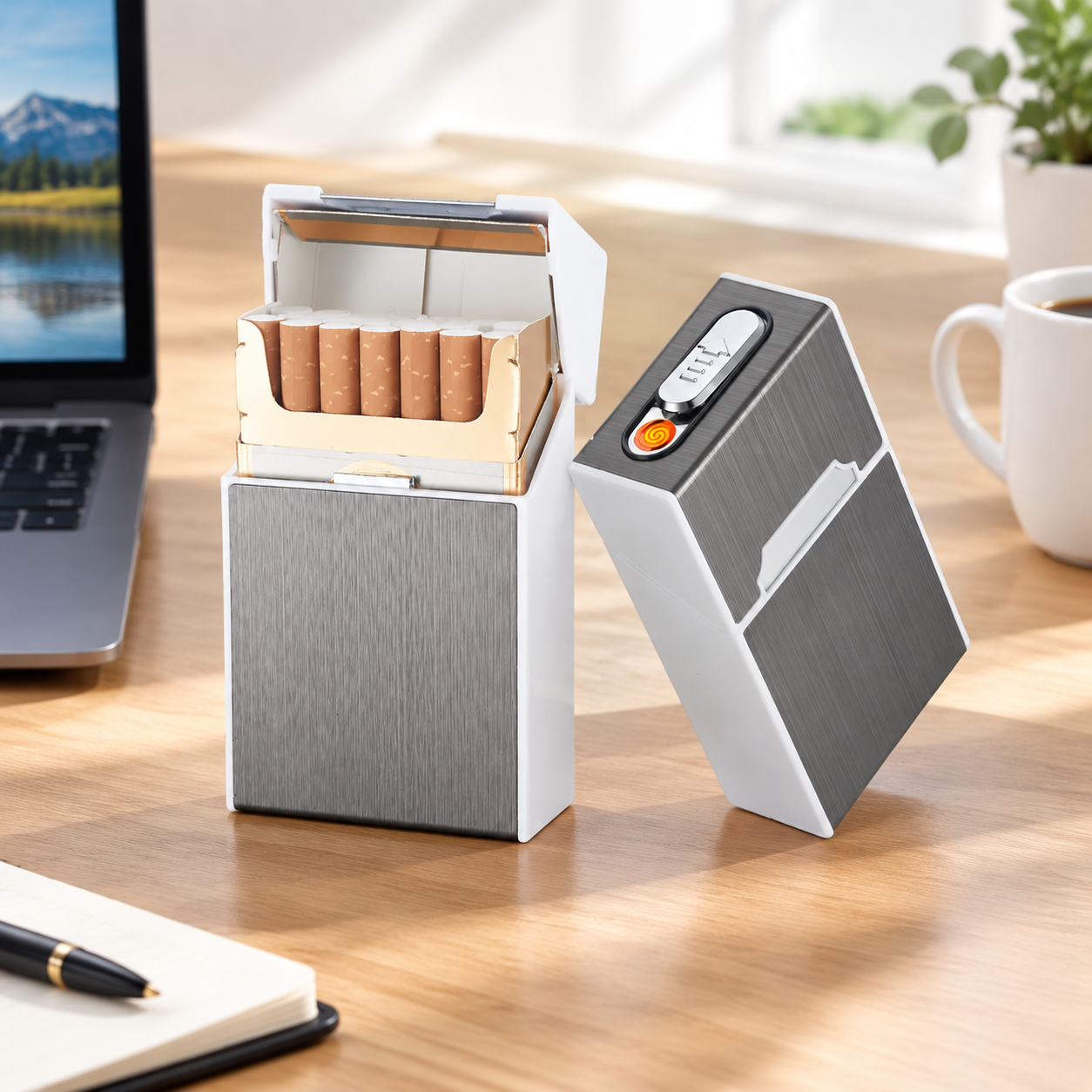 Портсигар металлический с USB зажигалкой, на магните, цвет серебро, 10х6х3 см, FatCat (Цвет товара: серебристый; Объем: 0.18 л)