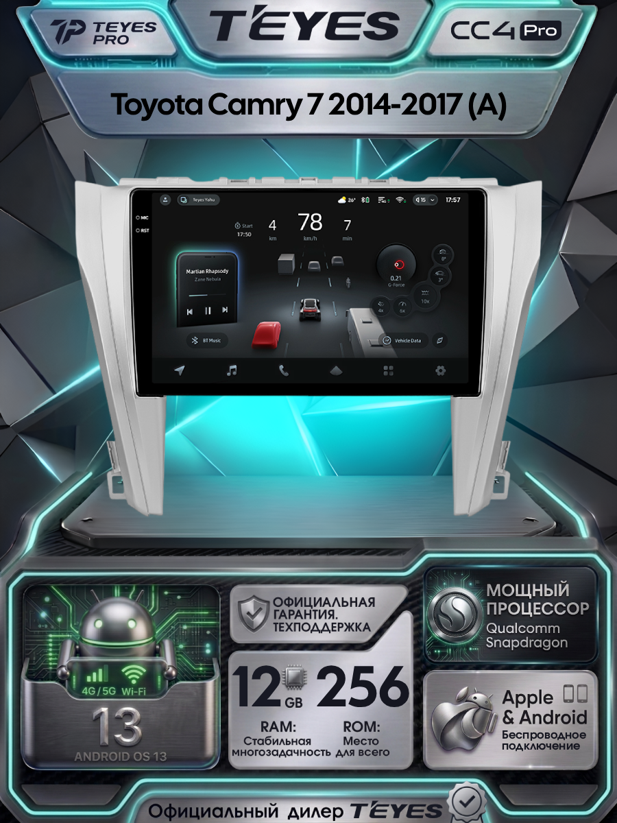 Магнитола Toyota Camry 7 XV 50 55 2014-2017 (Комплектация А) Teyes CC4 Pro 12/256GB, штатная магнитола, 8-ми ядерный п
