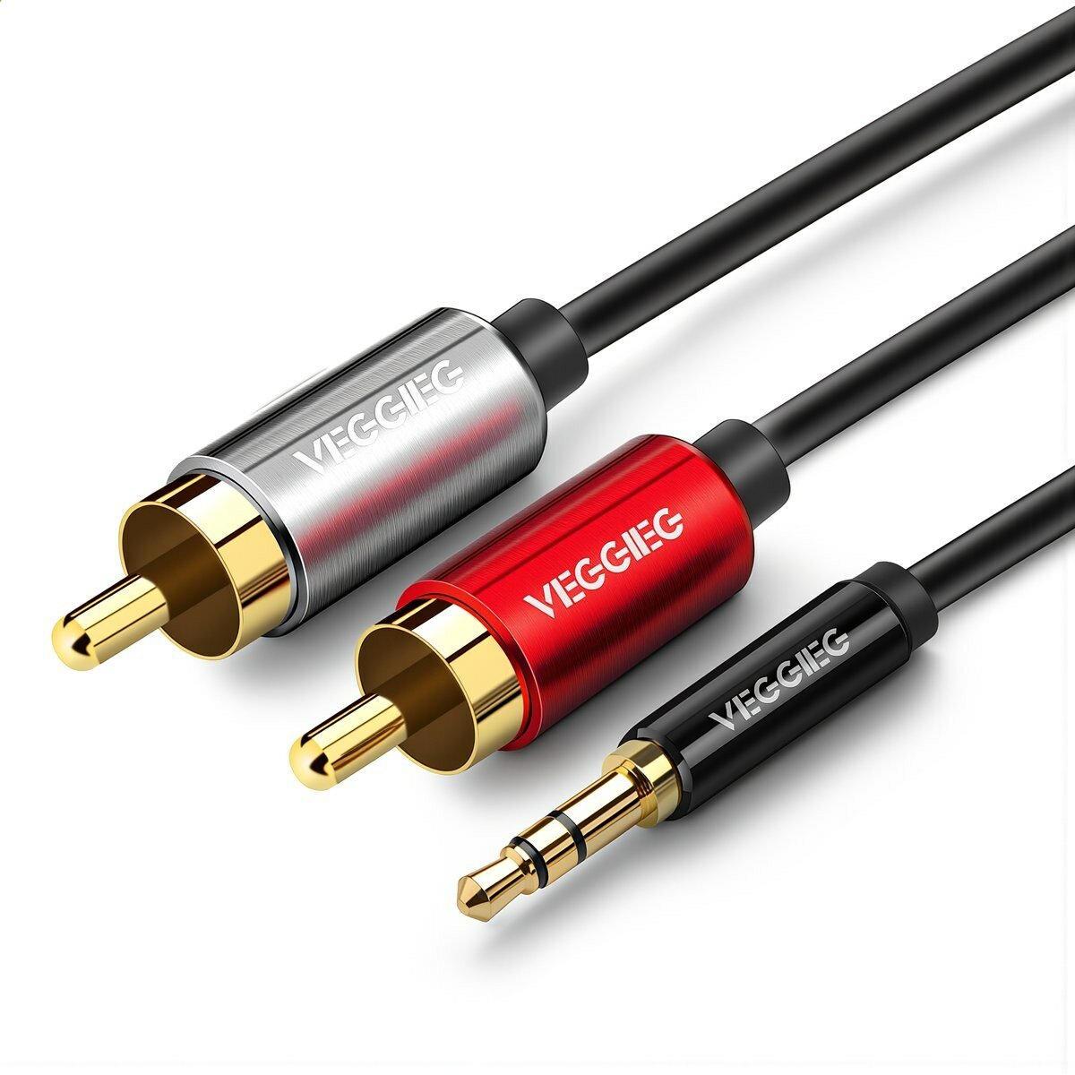 Аудио кабель 3.5 мм на 2 RCA 1 метр с позолоченными разъемами многоуровневая экранизация для подключения колонок к компьютеру, 1M