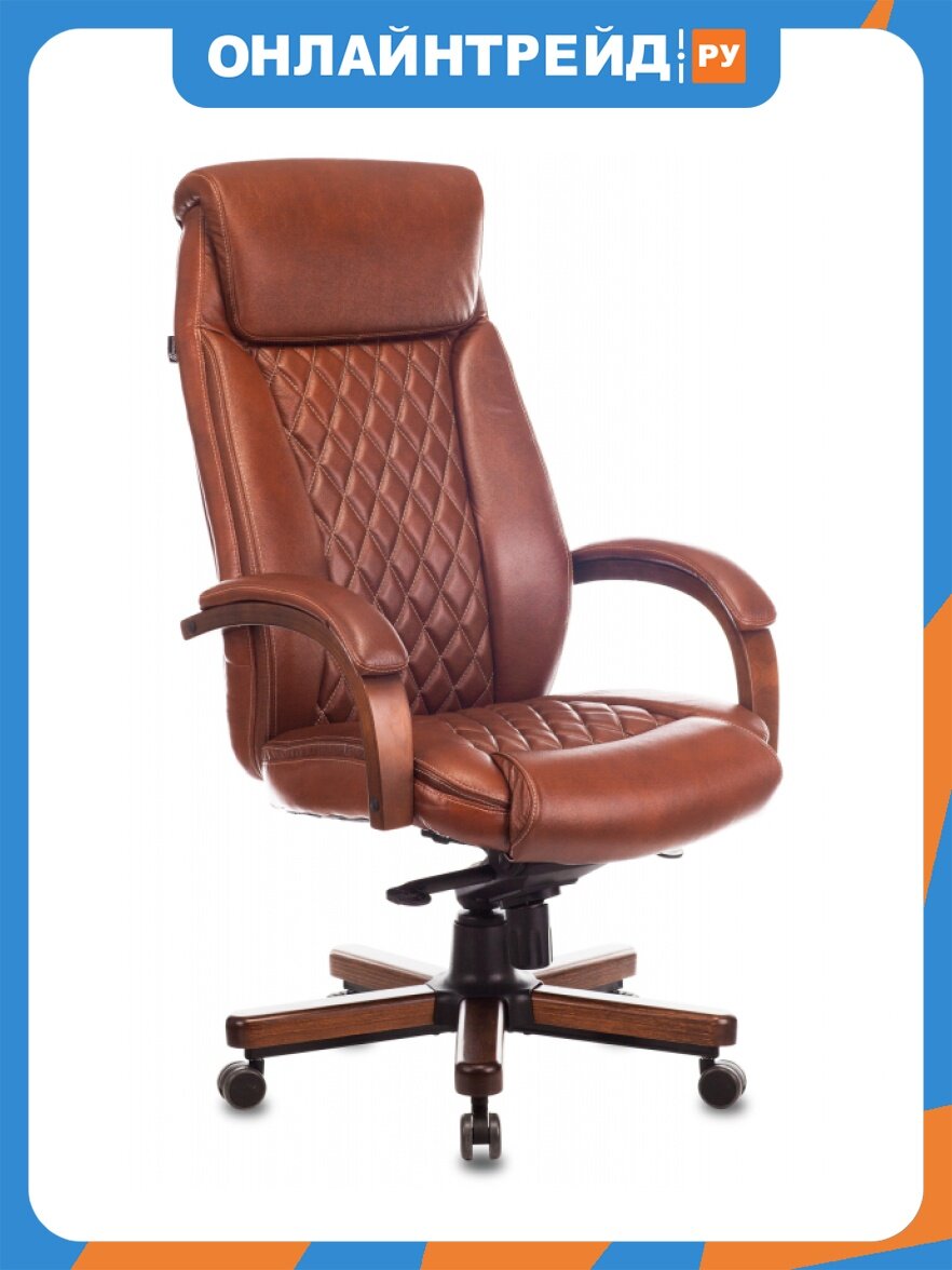 Кресло руководителя Бюрократ T-9924WALNUT светло-коричневый Leather Eichel кожа