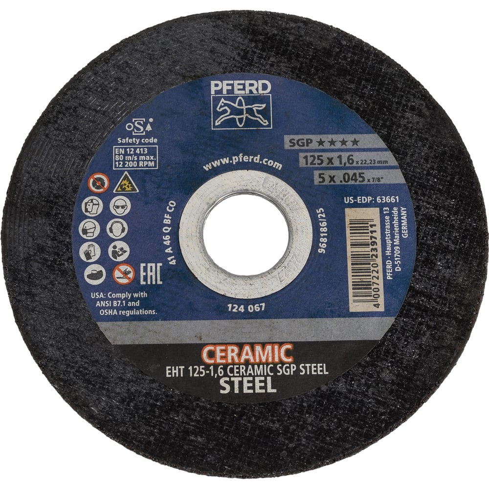 Круг отрезной PFERD EHT 125-1,6 CERAMIC SGP STEEL (103937) 61312516