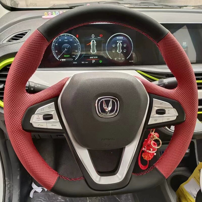 Накладка на руль для Changan Yi Dong 2018-2020 гг. из натурального микровелюра, черная и красная кожа с красной