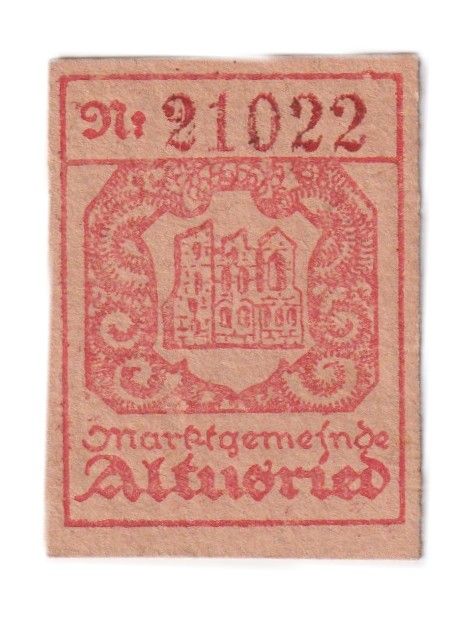 Подлинная банкнота (нотгельд марочного типа) 3 пфеннига Германии 1920 года Рыночная община Альтусрид (Бавария)