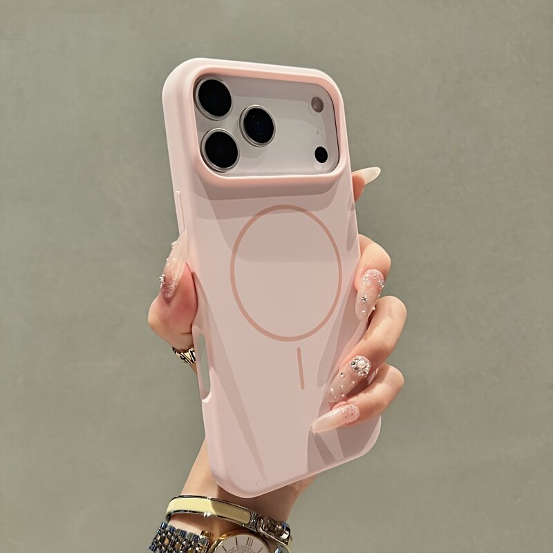 Чехол для смартфона 17 Pro мягкий гибкий силиконовый, однотонный минималистичный дизайн, с магнитной вставкой, поддержка беспроводной зарядки, светло-розовый