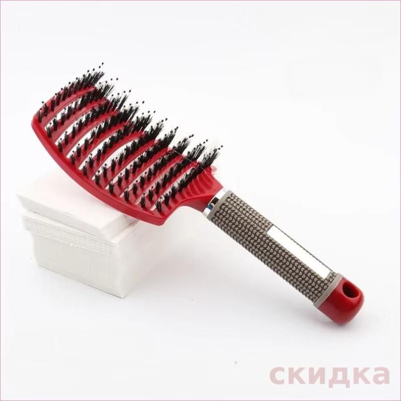 Большая изогнутая щётка для волос с щетиной кабана и нейлоновыми щетинками универсальная расчёска для распутывания, массажа и укладки любых типов волос
