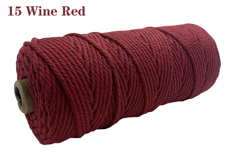 Хлопковый шнур для макраме 3 мм, 100 метров Красный, 15 Wine Red