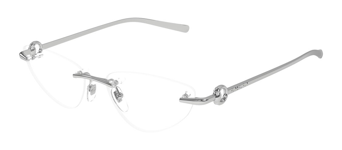 Оправа для очков GUCCI GG1702O-001, бабочка, салфетка и футляр, серебристая.