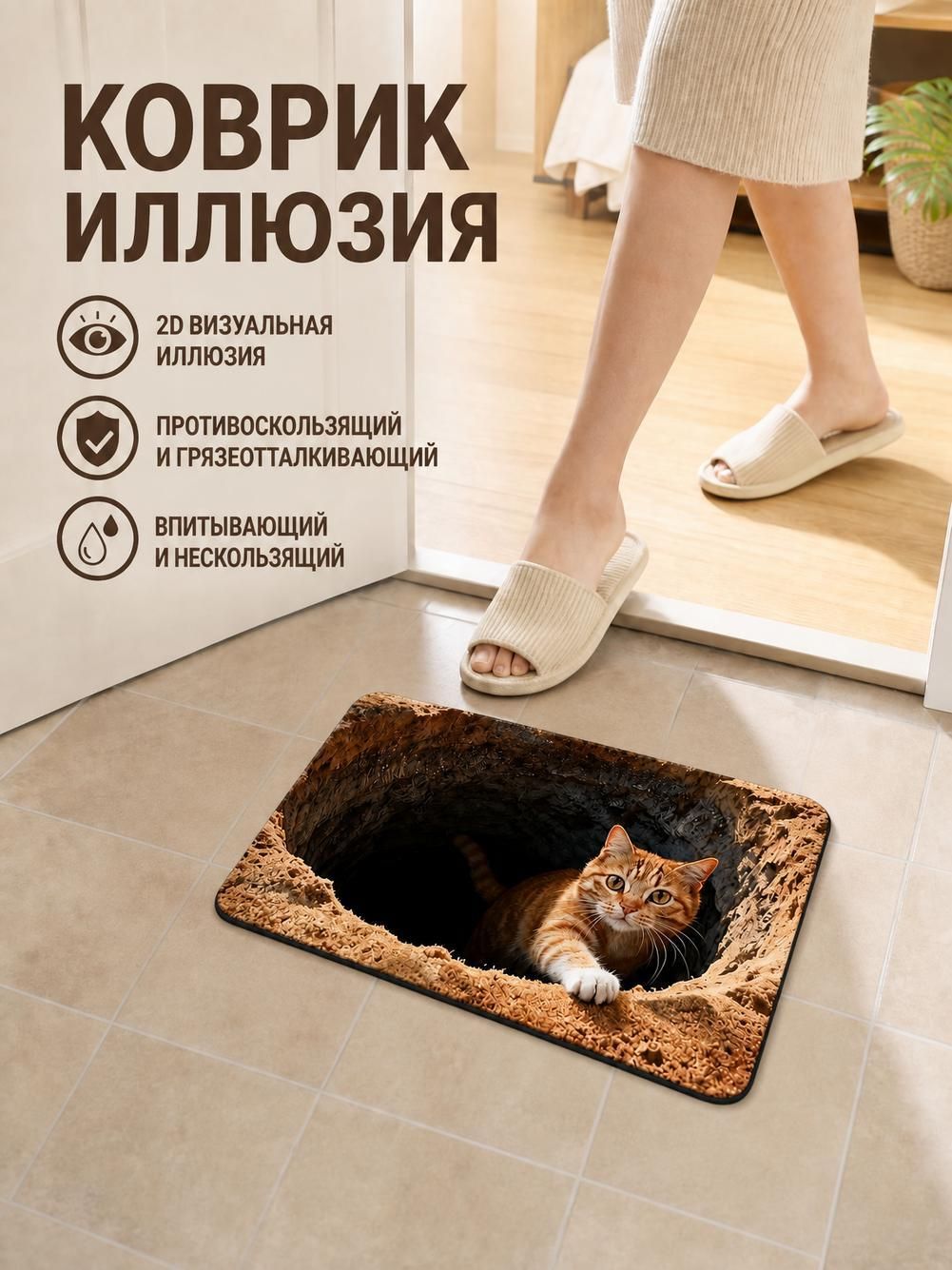 Бытовой коврик для пола с визуальной ловушкой 1 шт