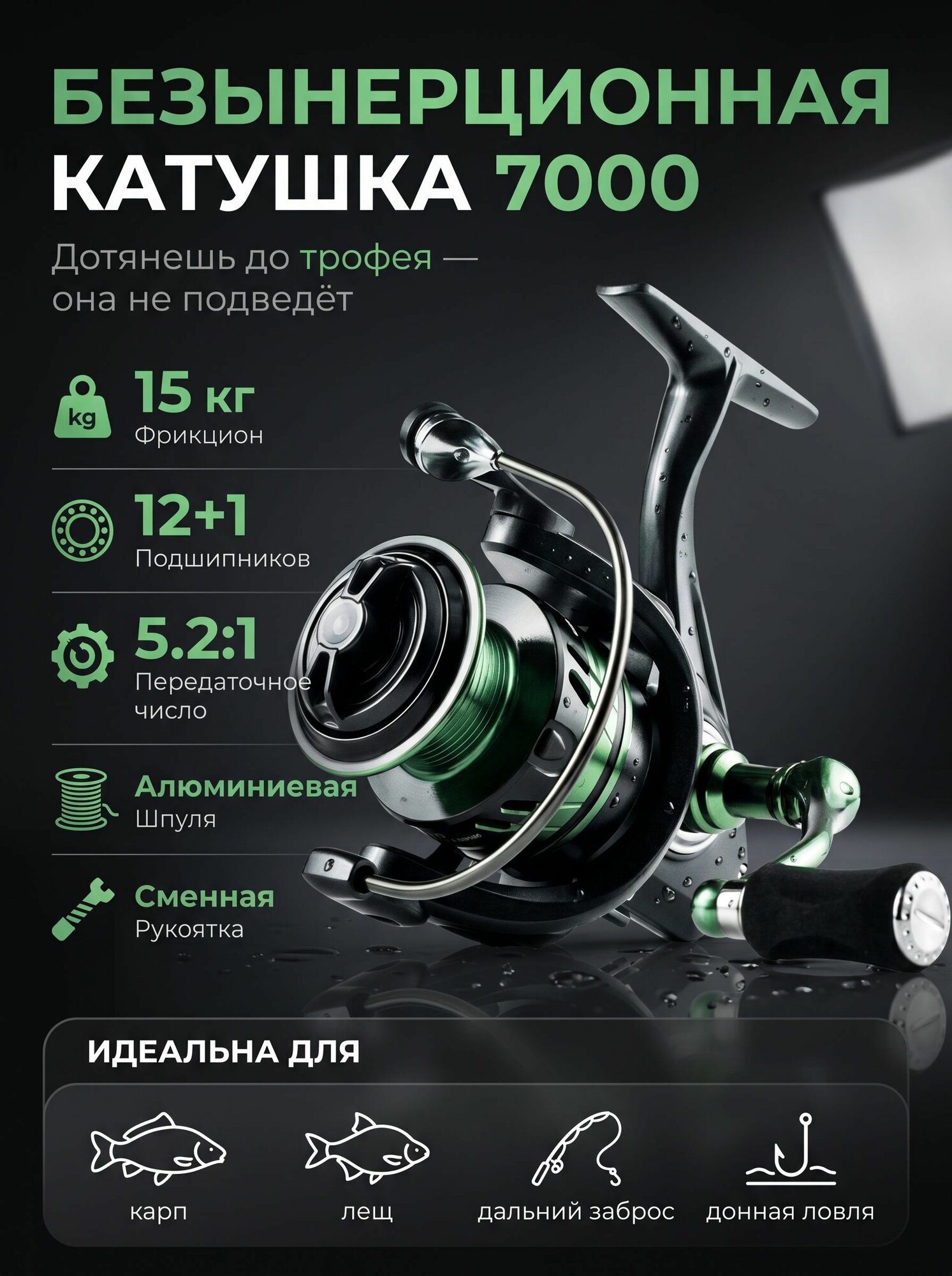 Катушка для фидера безынерционная 7000 рыболовная катушка для спиннинга, сома, карпа , правая/левая рука