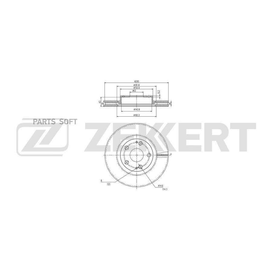 ZEKKERT BS-7045 Диск тормозной передний Toyota Corolla Verso (R10) 04- Avensis (T250) 05- ()