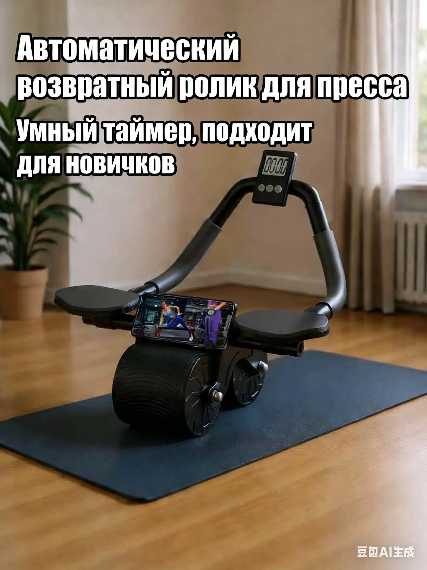 Ролик для пресса с автоматическим возвратом и упором на локти Тренажер для мышц живота Для дома, мужчин и женщин