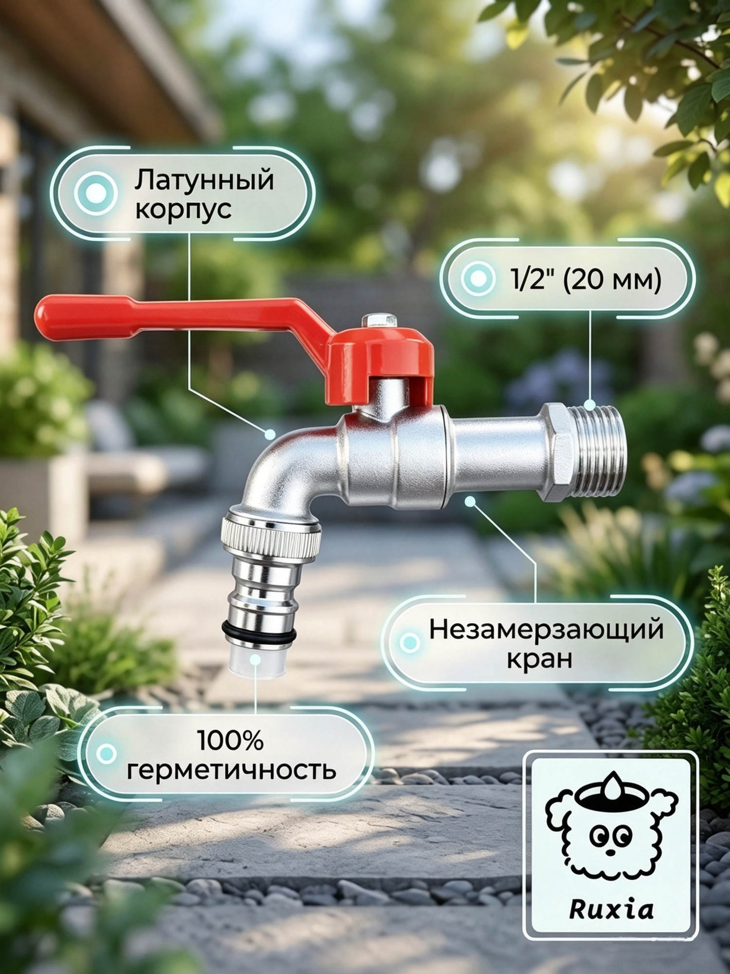 Латунный уличный кран 1/2 дюйма с одним выходом воды, утолщенный корпус, медный шаровый сердечник, большой поток