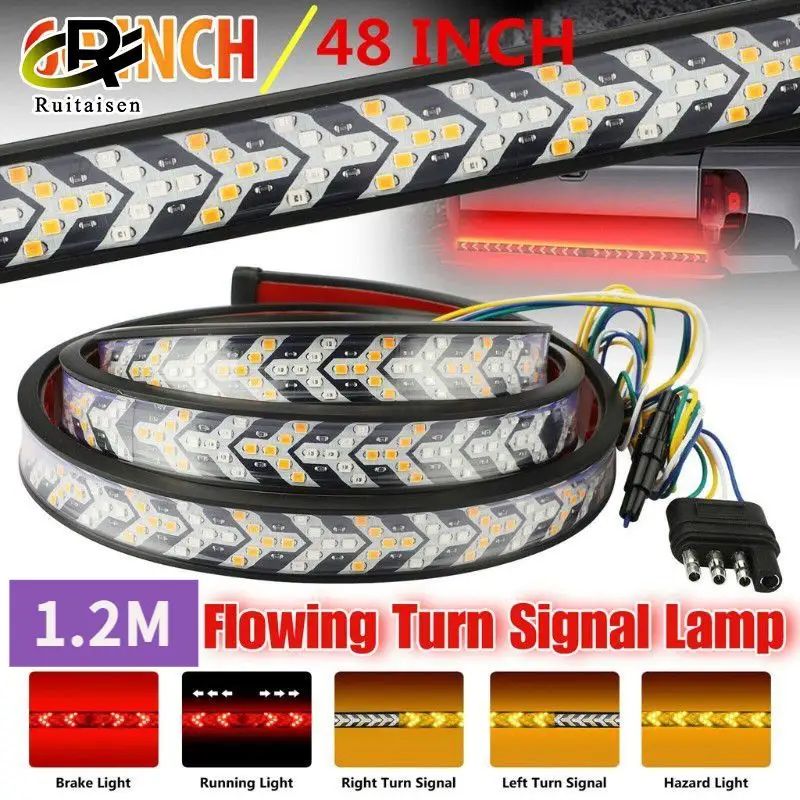 Светодиодная Led лента поворотник стоп сигнал 1,2 м, напряжение 12V, динамическая бегающая габарит, для тюнинга фур, грузовиков, на авто, ПТФ и ДХО 1 штRTS-YG120