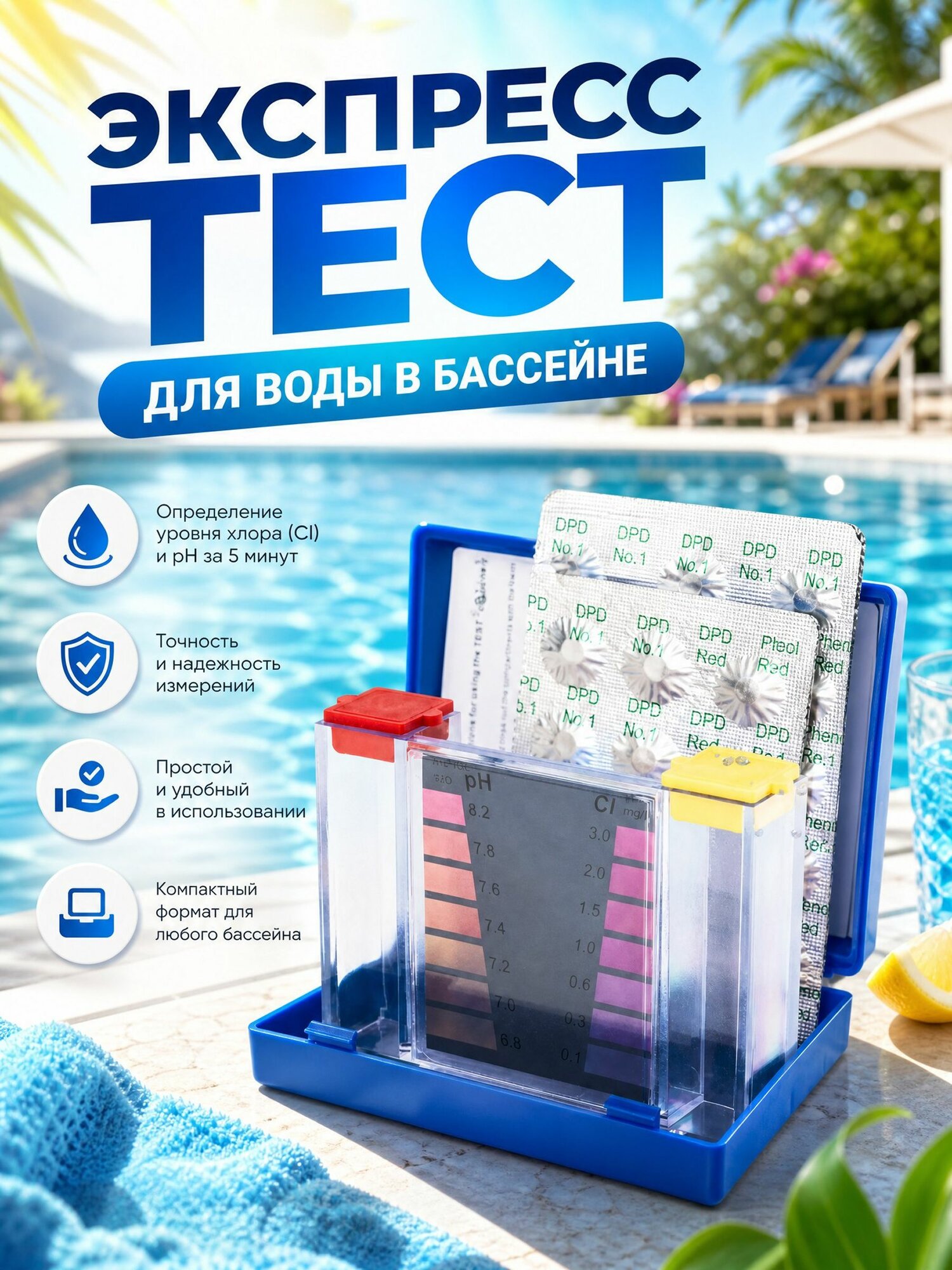 Набор для тестирования воды в бассейне "Кристалпул DPD тест"