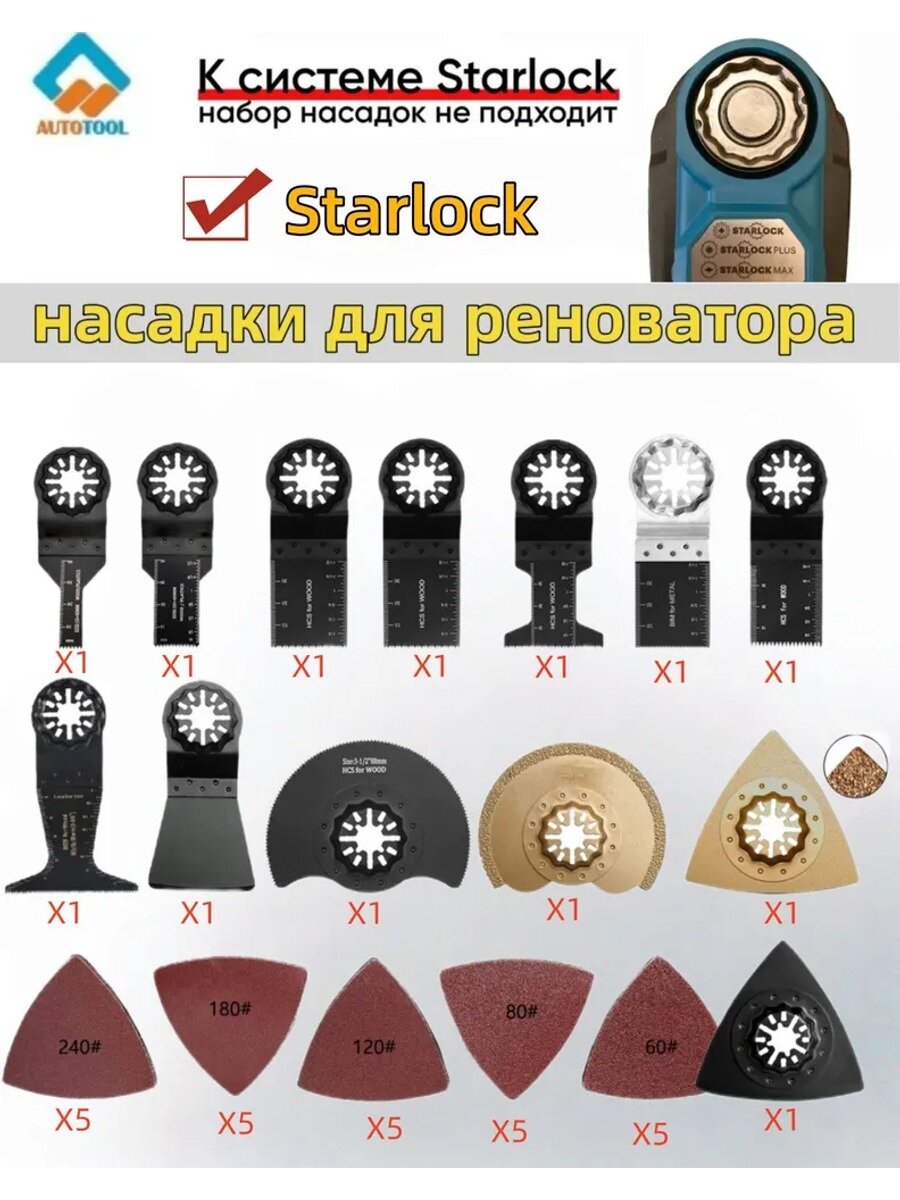 Набор насадок для реноватора Starlock 38 предметов, совместим с Bosch, Fein, Makita
