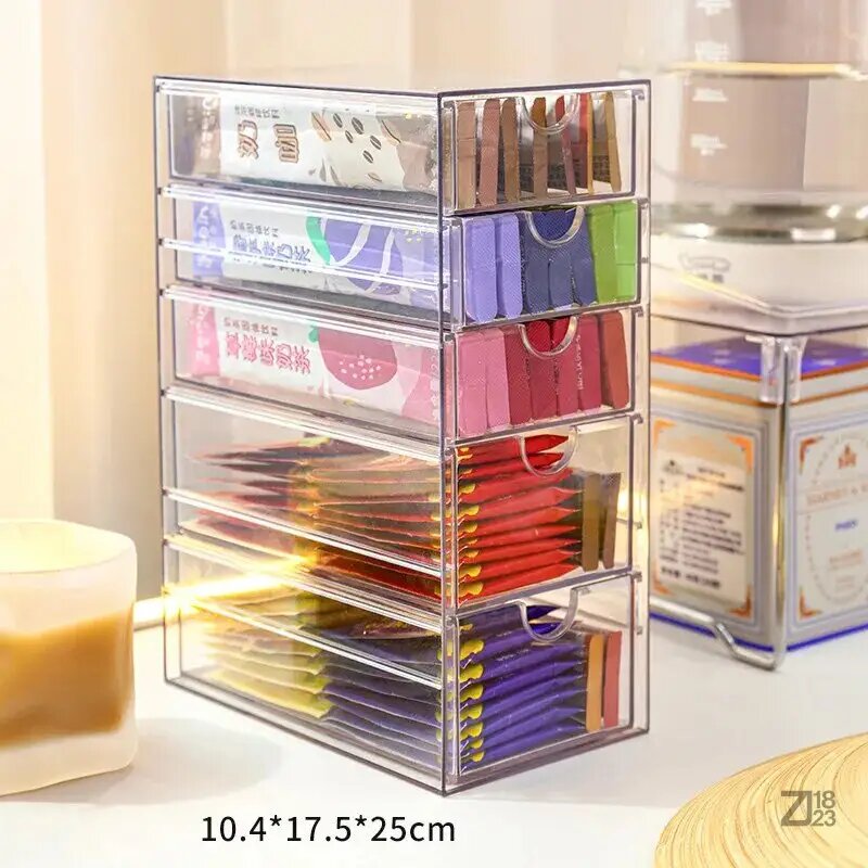 Контейнер для хранения чая PGY 5 Layers, выдвижной, прозрачный, пластик, 10x17x25 см