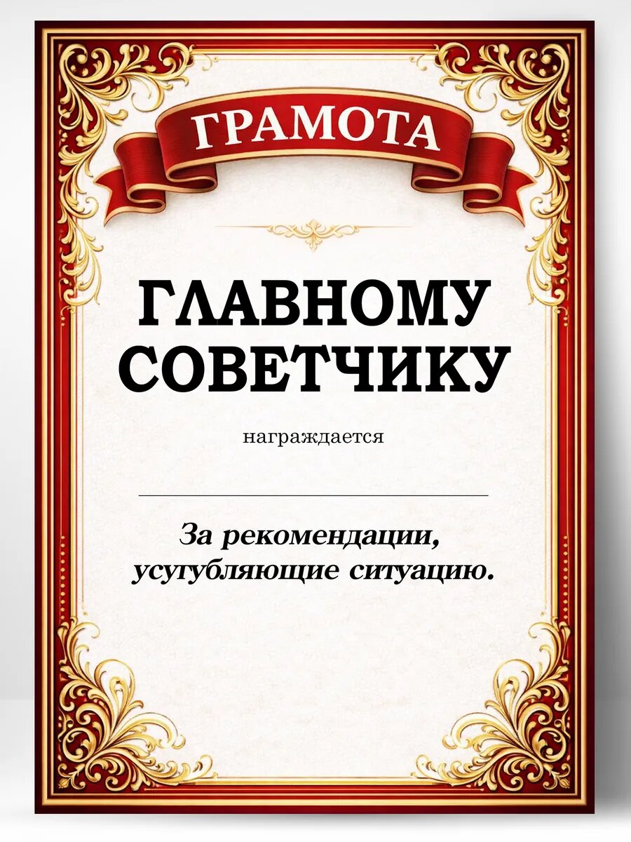 Грамота диплом в подарок - Главному советчику
