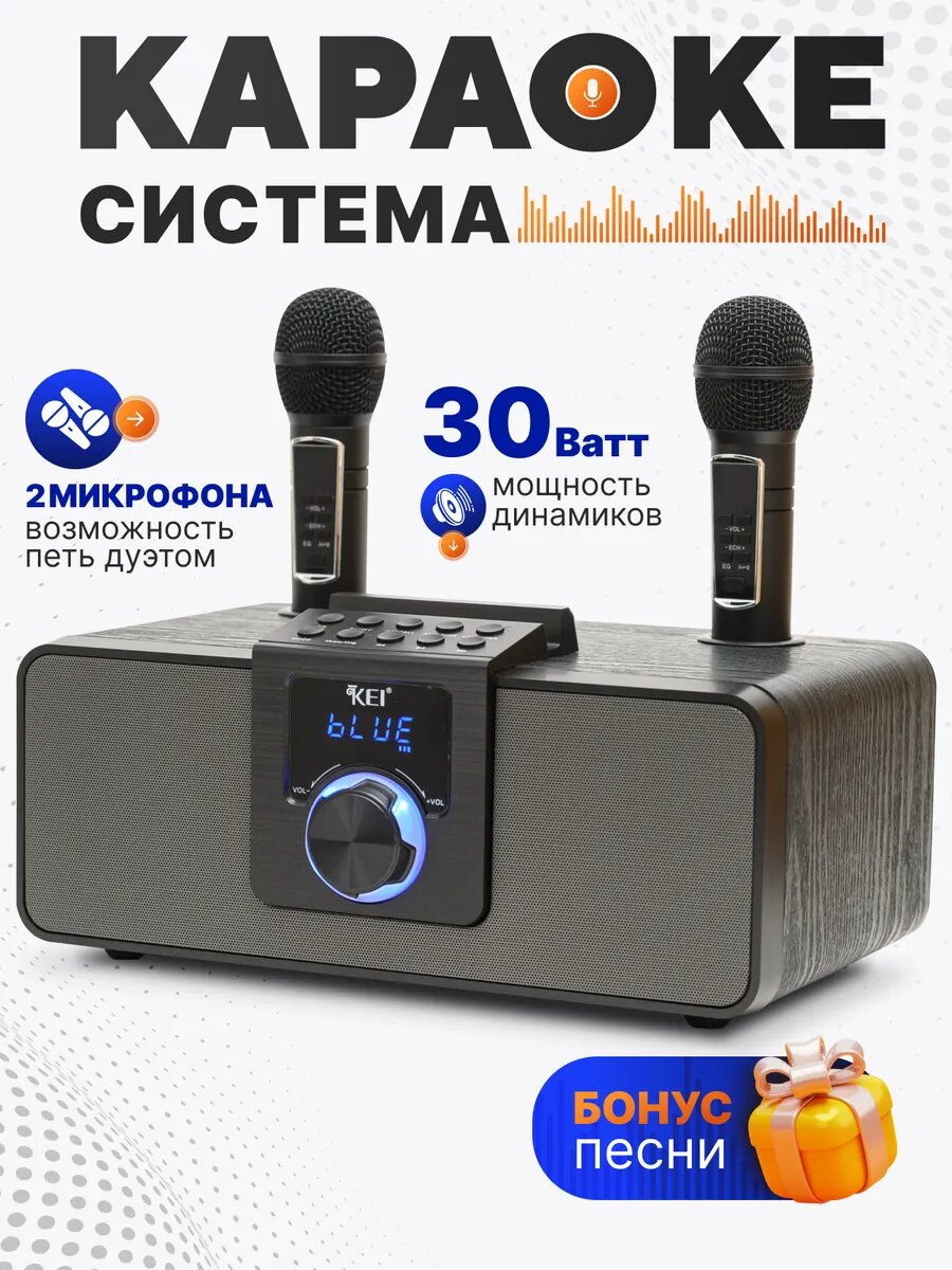 Караоке-система K-08, беспроводная, Bluetooth, с микрофоном, с питанием от аккумулятора