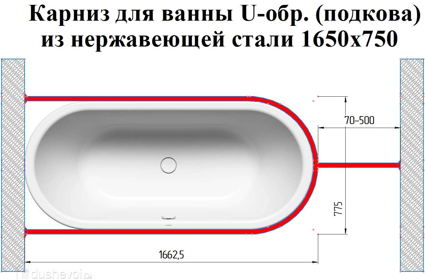 Карниз для овальной ванны 165х75 см (серия U)