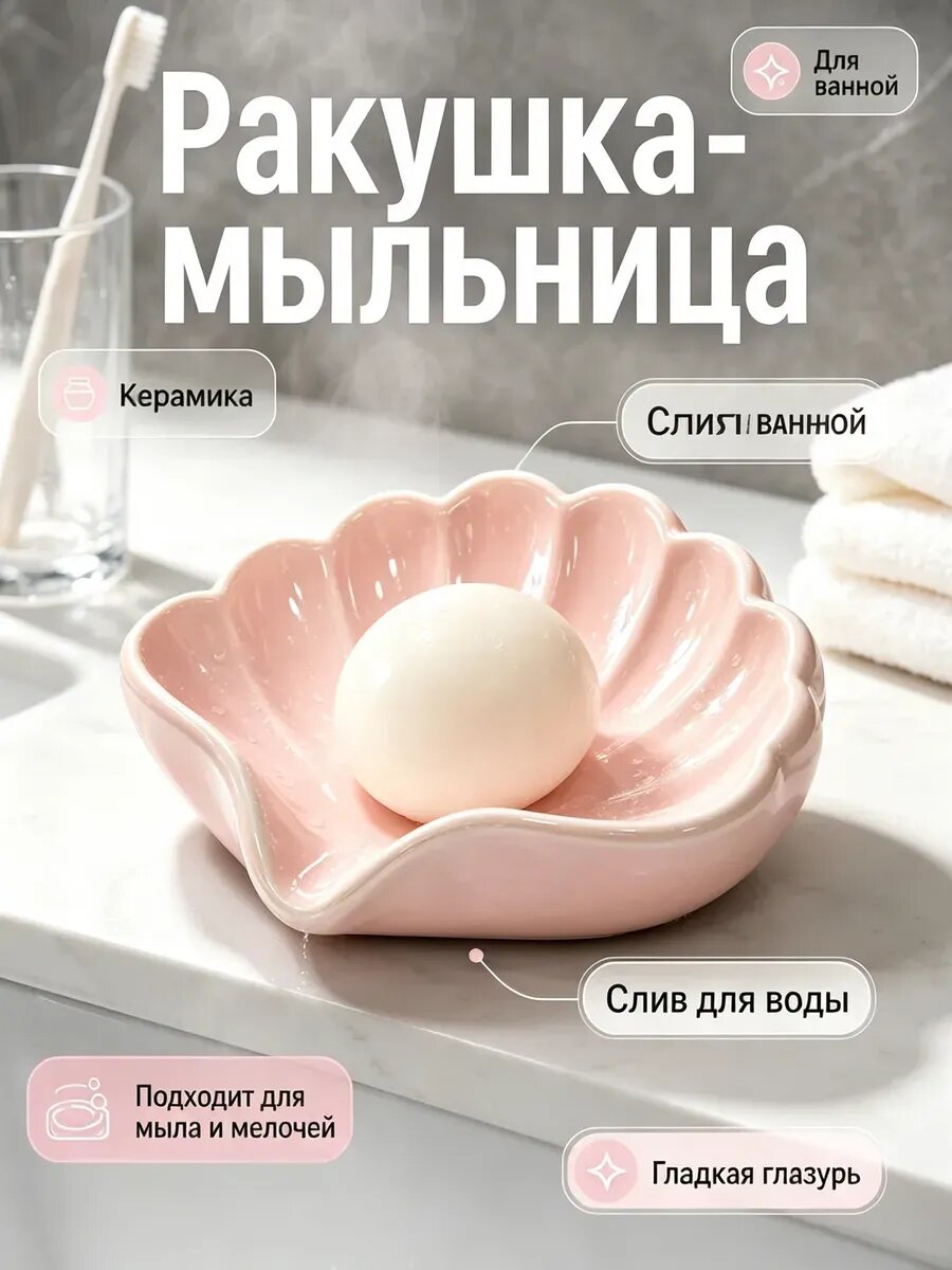 Мыльница керамическая Ракушка белая