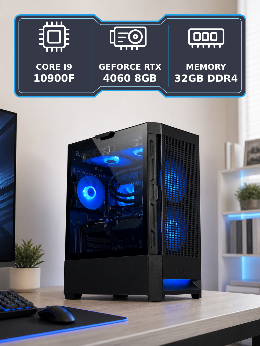 Мощный компьютер (системный блок) Intel i9 10900 10ядер /RTX4060 / 32GB/ SSD 1000 Gb/750W/Win 10 PRO