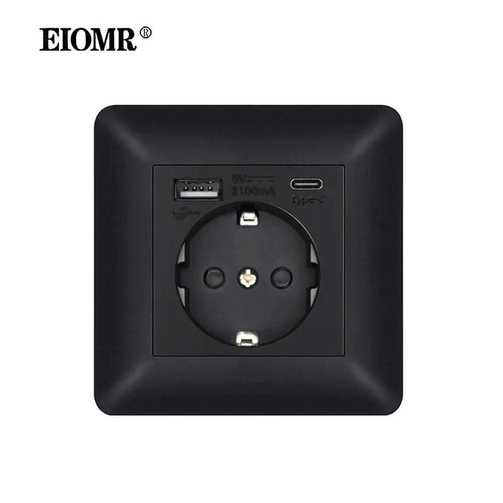 Розетка с USB Type-C, EU Standards Black
