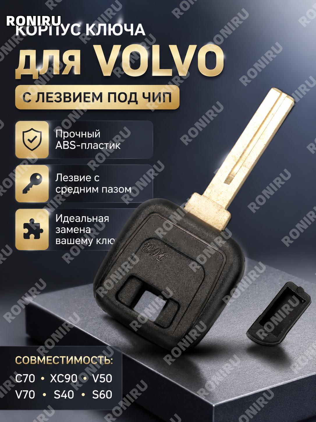 Корпус ключа Volvo, заготовка с центральным пазом ABS для авто ключа C70 XC90 V50 V70 S40 S60, сменная оболочка