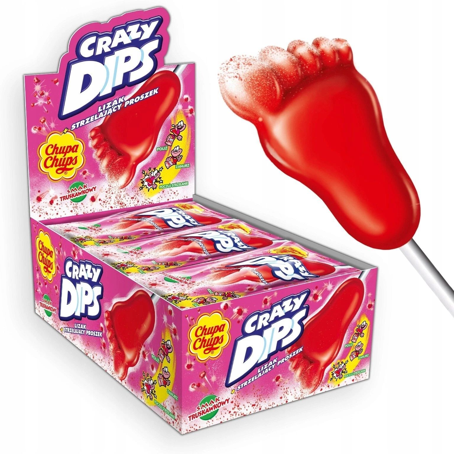 Леденцы Chupa Chups Crazy Dips со вкусом клубники и шипучим наполнителем, 24х14 г (336 г) - 6921211115434