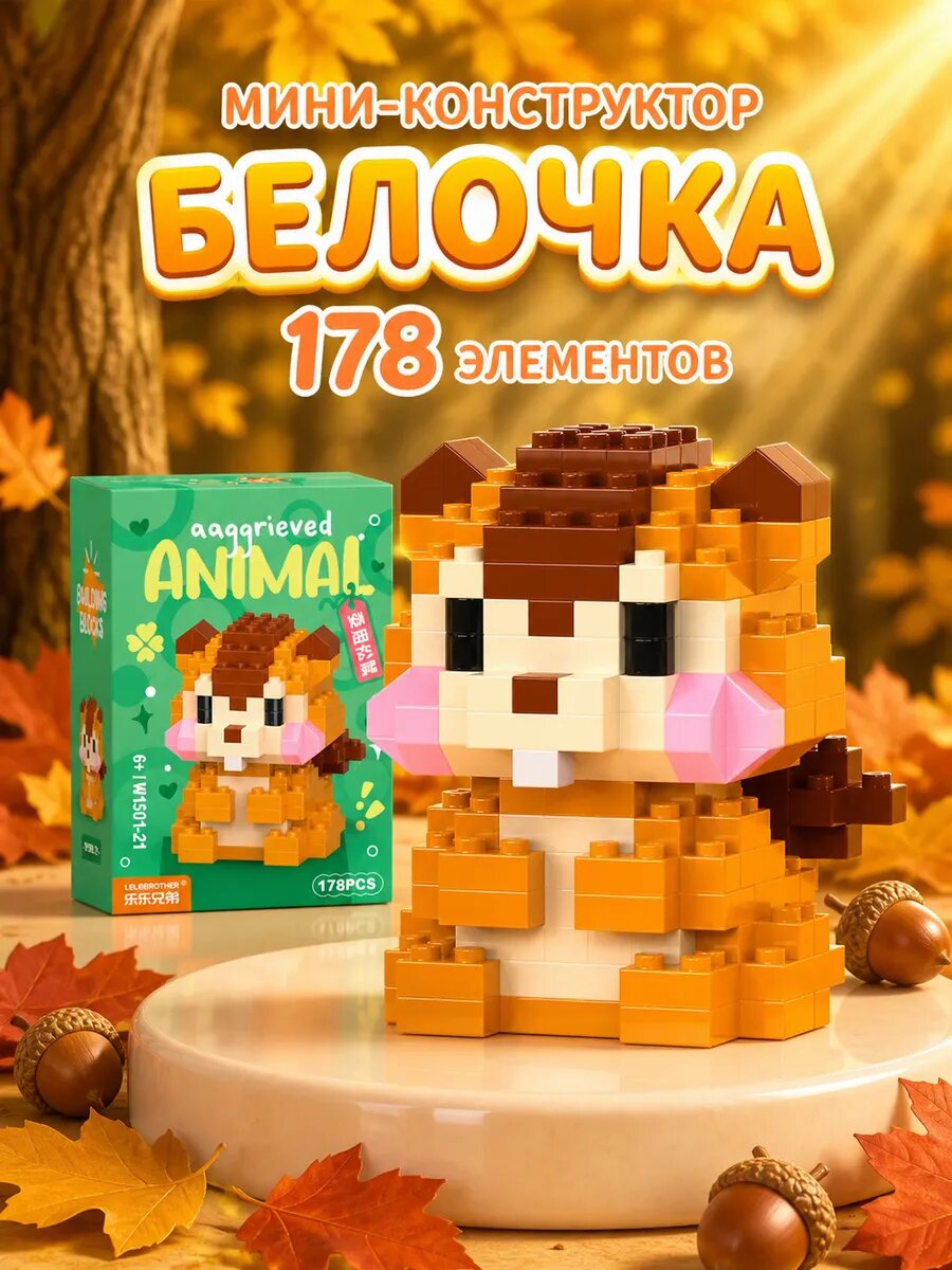 Конструктор 3д из мини блоков белочка