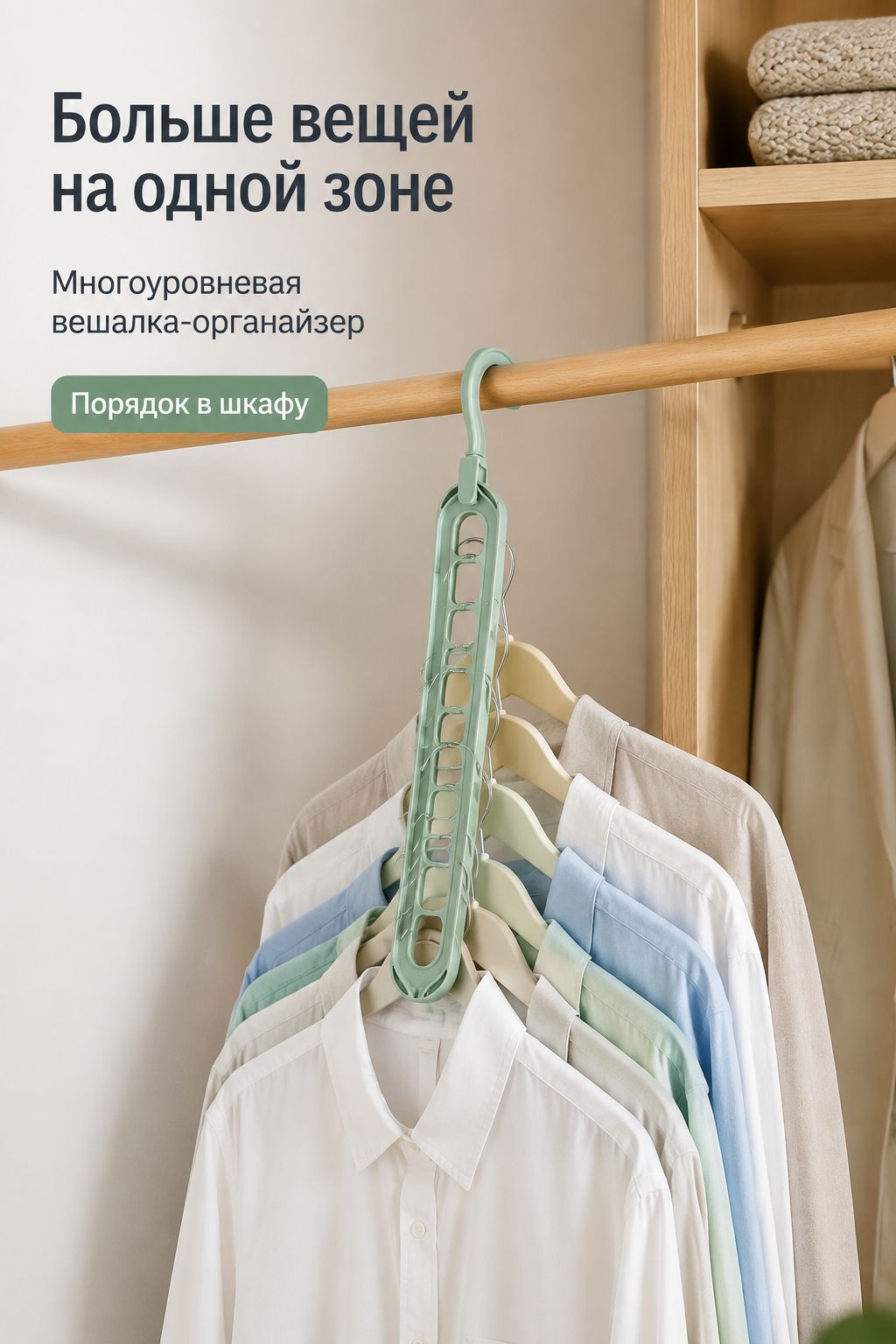 Вешалка-органайзер 4 см 1 шт пластик зеленый