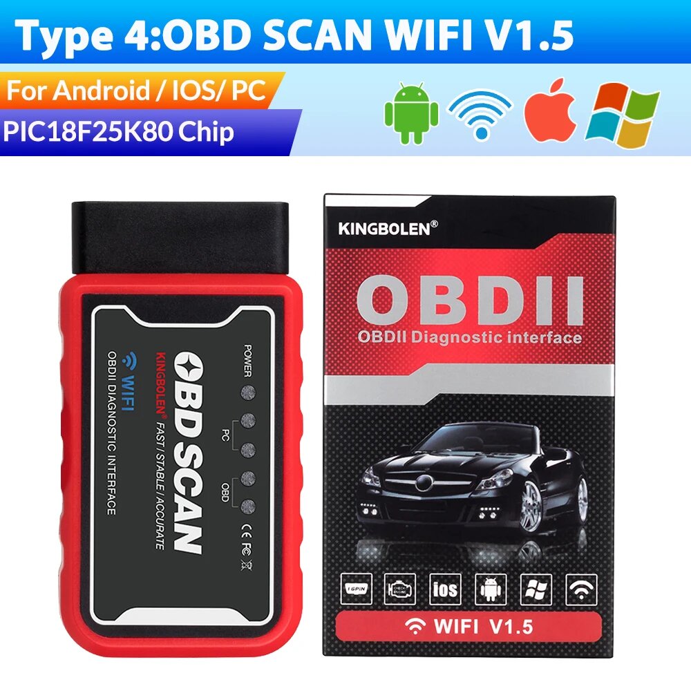 Диагностический сканер ELM327 WiFi/Bluetooth V1.5 с чипом PIC18F25K80 для iPhone/Android, OBDII, ICAR2, OBDSCAN, считыватель кодов