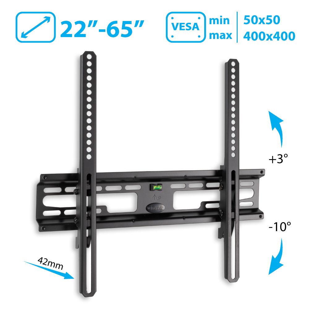 Кронштейн для телевизора настенный наклонный Kromax FLAT-4 / до 65 дюймов / vesa 400x400