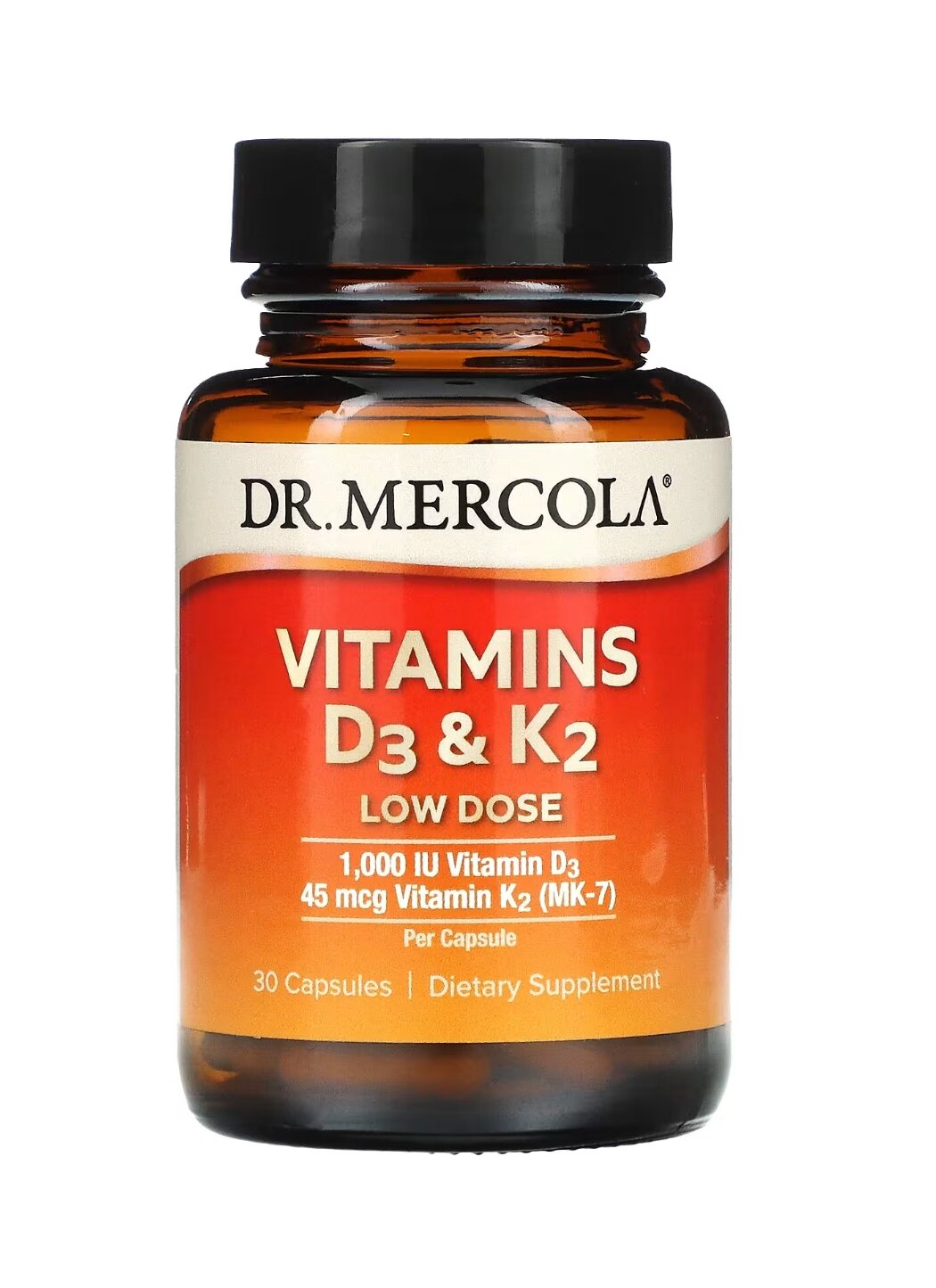 Dr. Mercola витамины Д3 + К2 в низкой дозе 1000 МЕ 30 капсул
