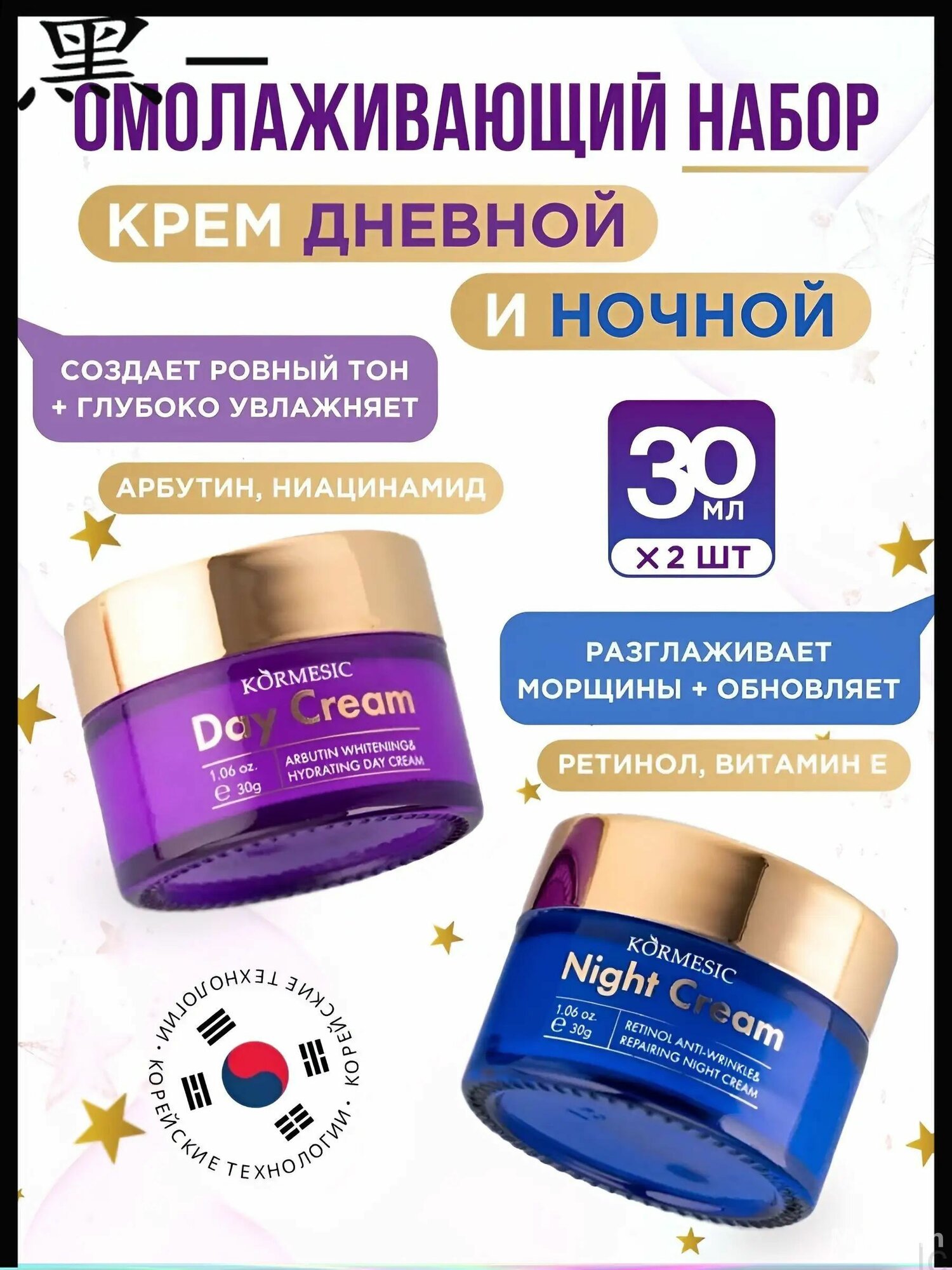 Антивозрастной набор кремов для лица, ниацинамид, ретинол, гиалуроновая кислота, витамин Е