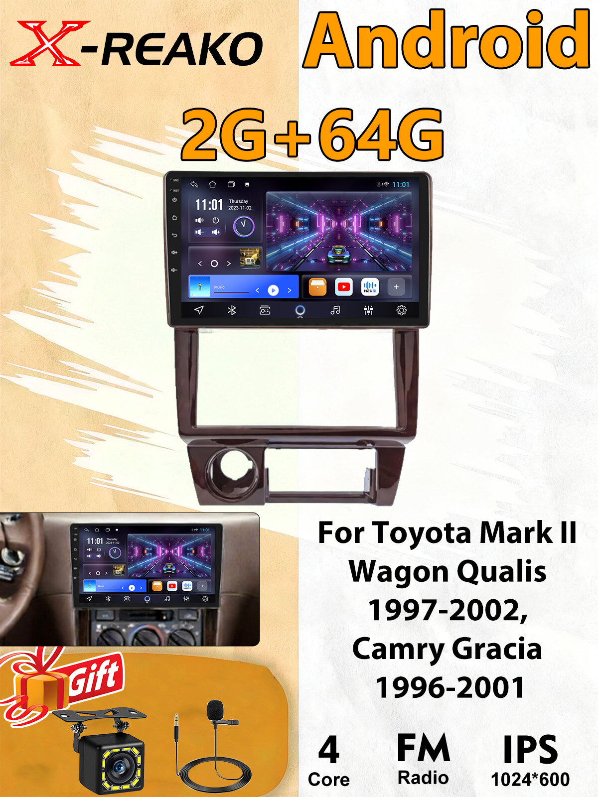 Магнитола для Toyota Mark II Wagon Qualis 1997-2002, Camry Gracia 1996-2001 2000-2007 экран 9 дюймов Андроид wifi Bluetooth GPS
