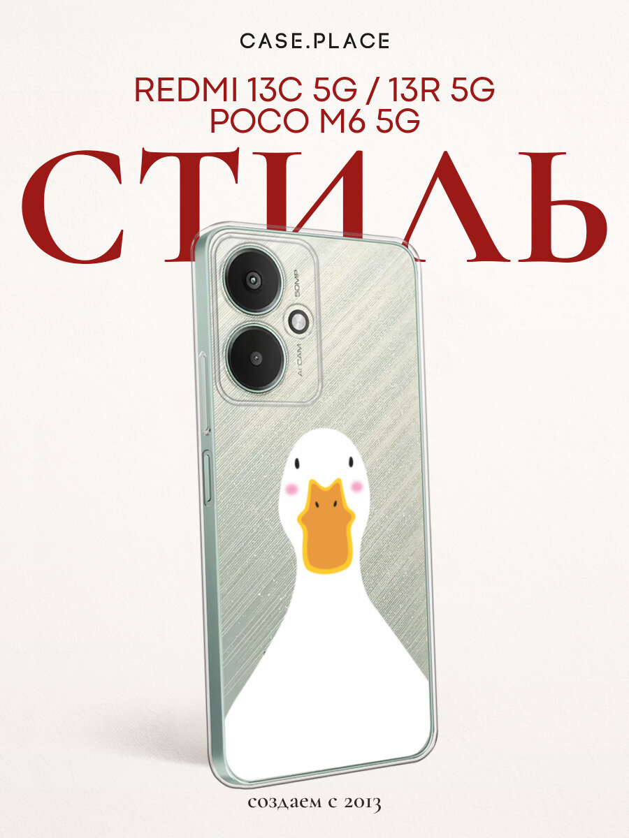 Чехол на Xiaomi Redmi 13C 5G/Redmi 13R 5G/Poco M6 5G / Сяоми Редми 13C 5G/Редми 13R 5G/Поко М6 5G с принтом Портрет гуся, прозрачный